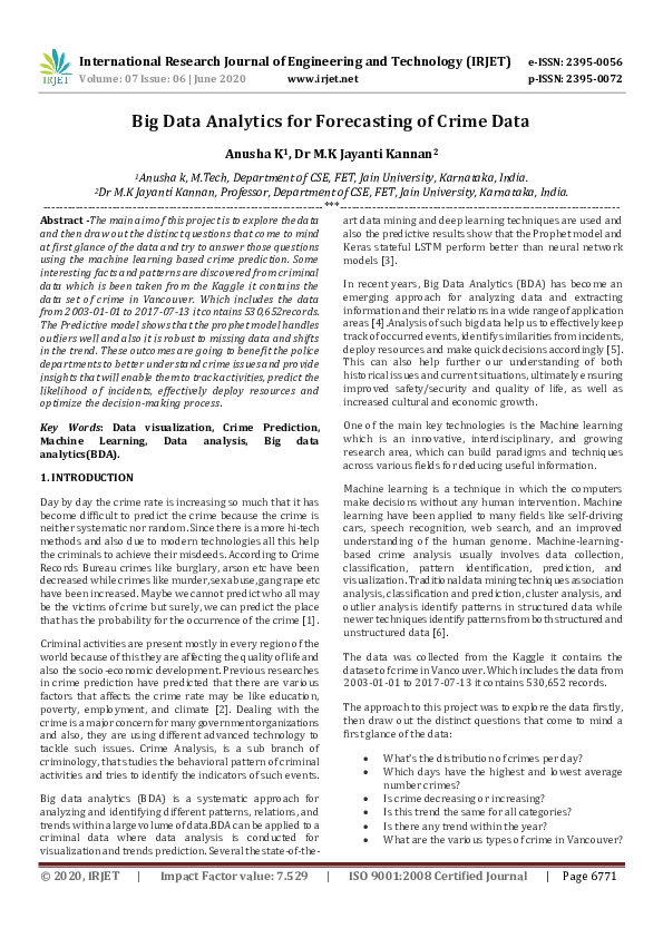 (PDF) IRJET- Big Data Analytics for Forecasting of Crime Data