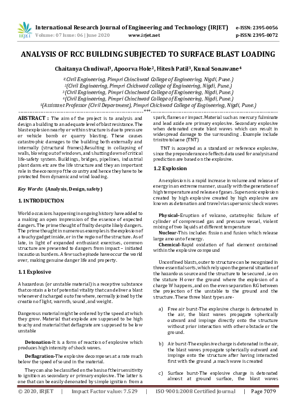 (PDF) IRJET- ANALYSIS OF RCC BUILDING SUBJECTED TO SURFACE BLAST LOADING