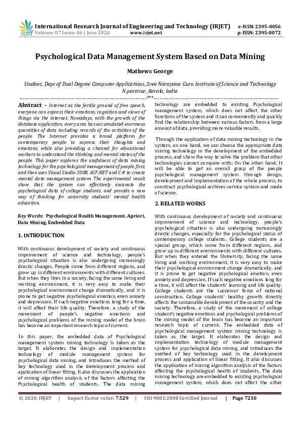 (PDF) IRJET- Psychological Data Management System Based on Data Mining