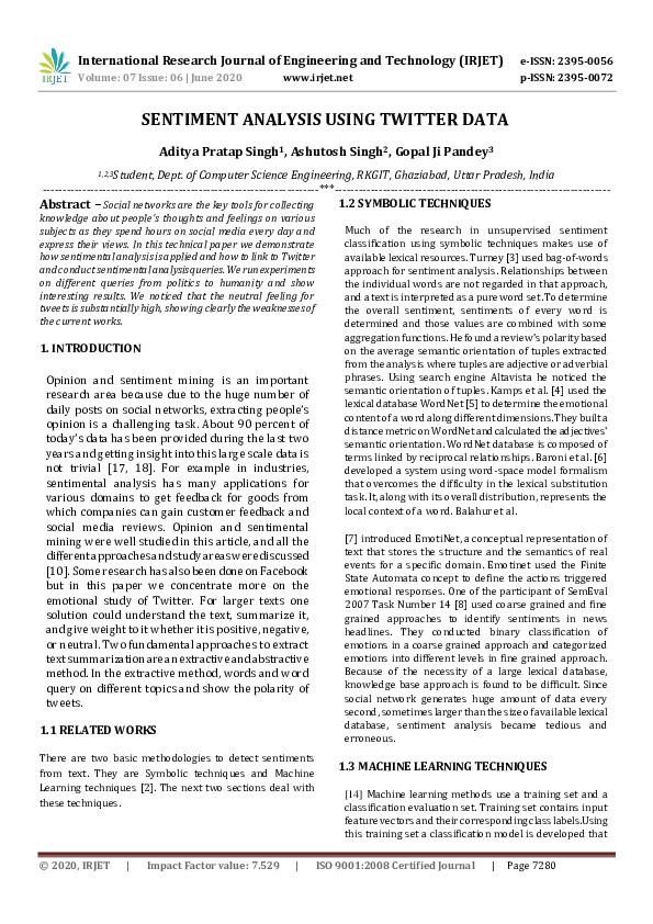 (PDF) IRJET- SENTIMENT ANALYSIS USING TWITTER DATA