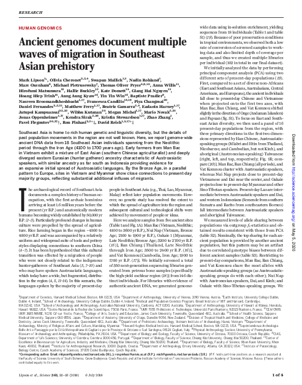 (PDF) Ancient genomes document multiple waves of migration in Southeast ...