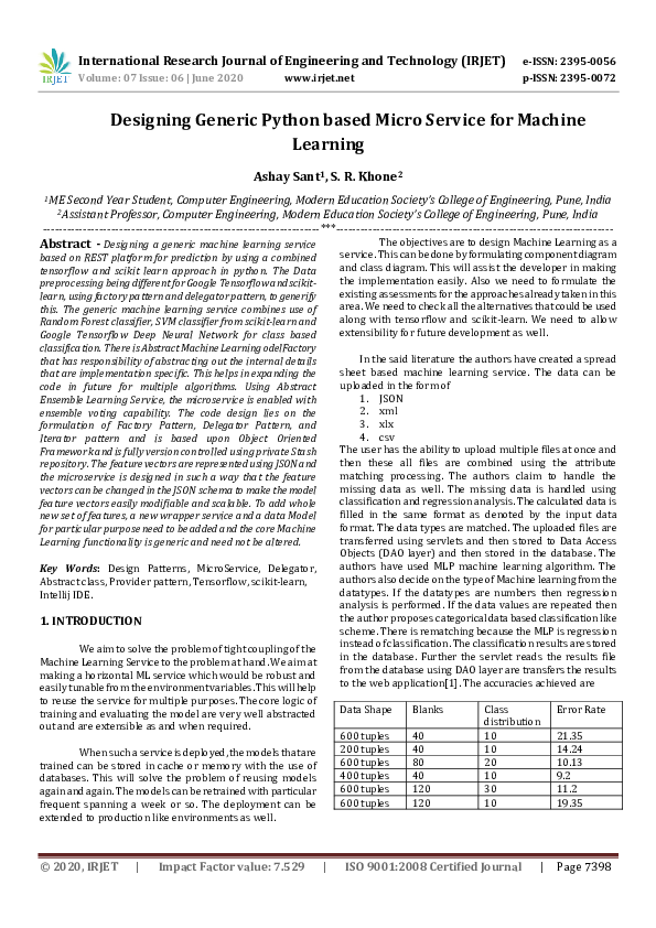 (PDF) IRJET- Designing Generic Python based Micro Service for Machine ...