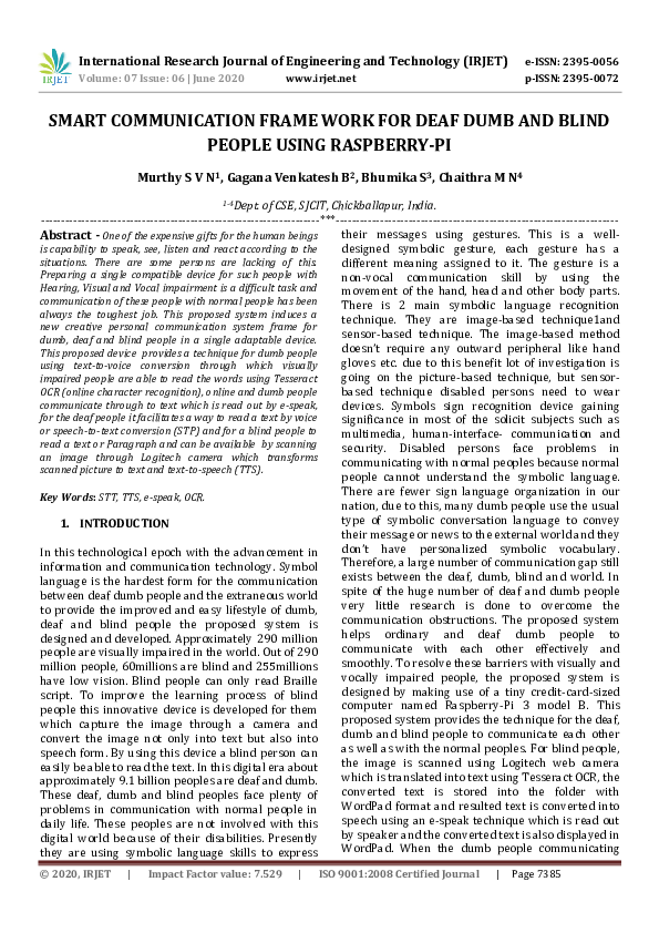 (PDF) IRJET- SMART COMMUNICATION FRAME WORK FOR DEAF DUMB AND BLIND ...