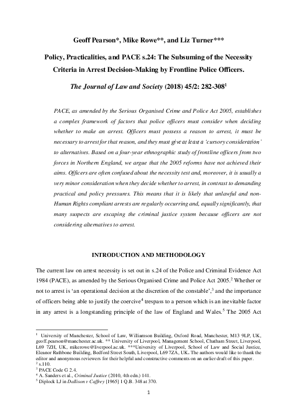 (PDF) Policy, Practicalities, and PACE s.24: The Subsuming of the ...