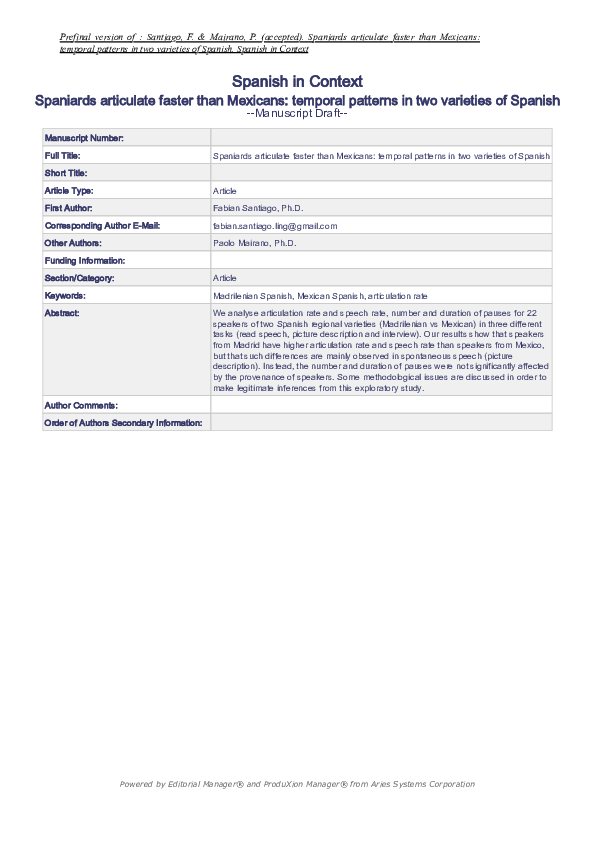 (PDF) Spaniards articulate faster than Mexicans: temporal patterns in ...