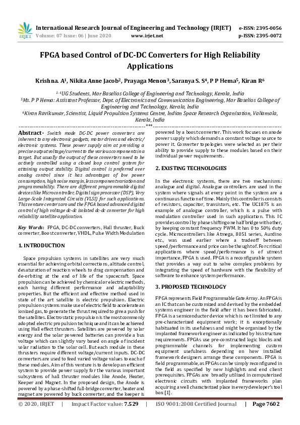 Pdf Fpga Based Control Of Dc Dc Converters For High Reliability
