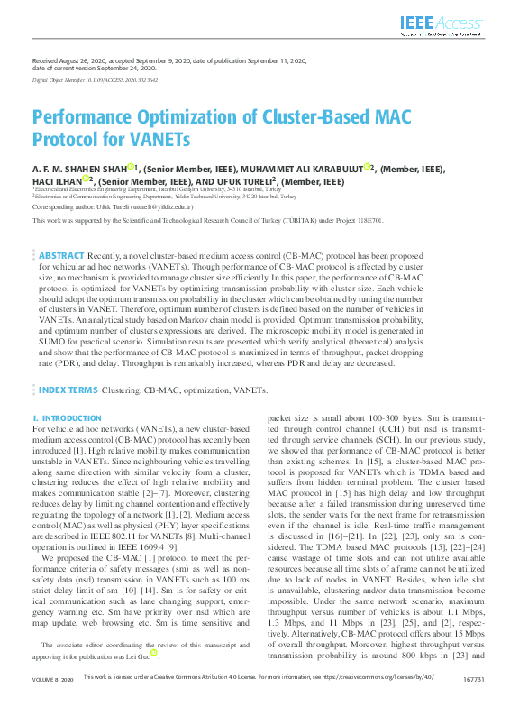 Pdf Performance Optimization Of Cluster Based Mac Protocol For Vanets