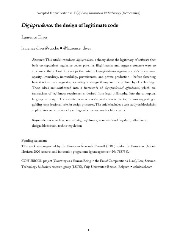 (PDF) Digisprudence: the design of legitimate code