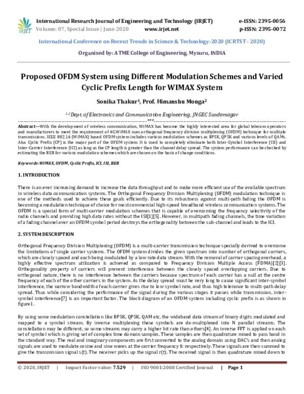 (PDF) IRJET-Proposed OFDM System using Different Modulation Schemes and Varied Cyclic Prefix ...