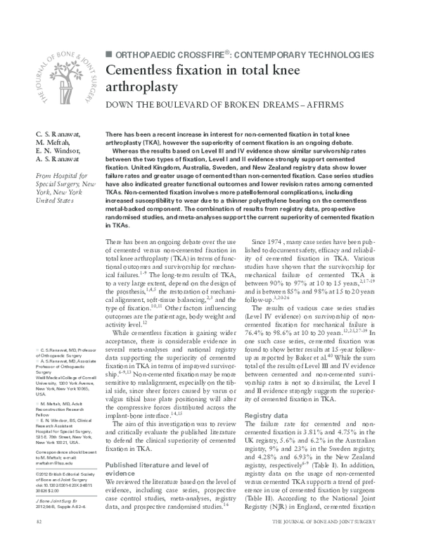 (PDF) Cementless fixation in total knee arthroplasty: down the ...