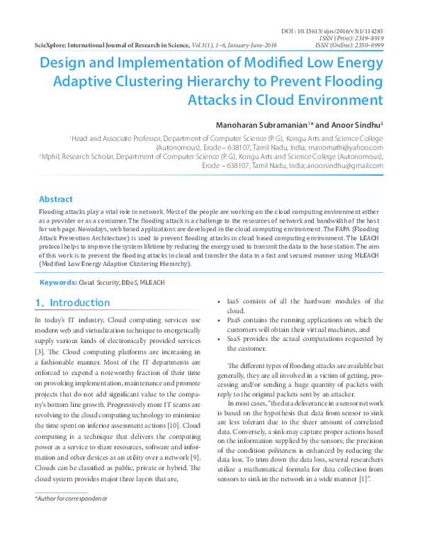 Pdf Design And Implementation Of Modified Low Energy Adaptive Clustering Hierarchy To Prevent