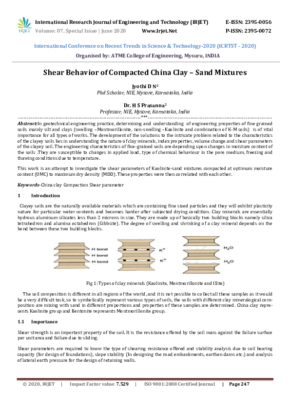 (PDF) Shear Behavior of Compacted China Clay -Sand Mixtures