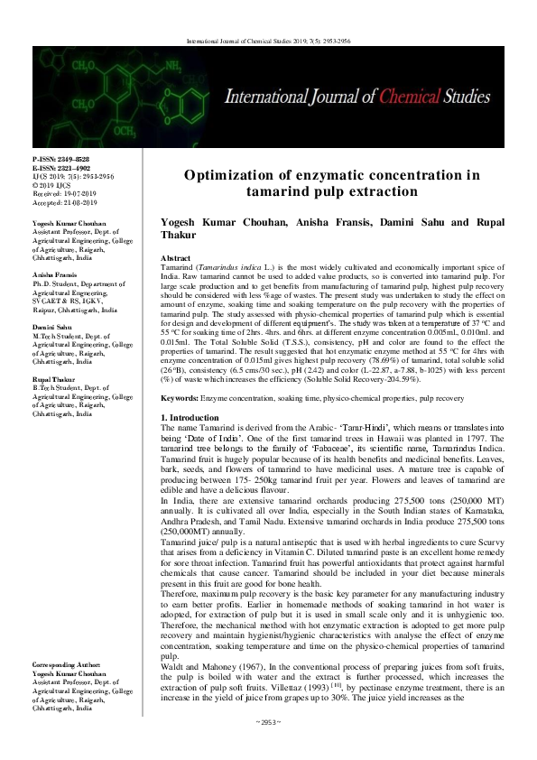 Pdf Optimization Of Enzymatic Concentration In Tamarind Pulp