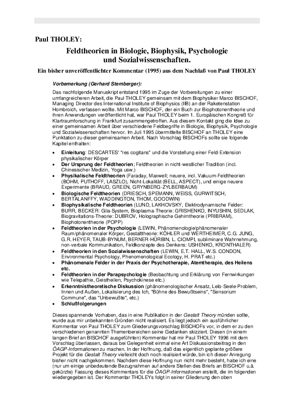 (PDF) Paul Tholey zu den Feldtheorien in Biologie, Biophysik ...