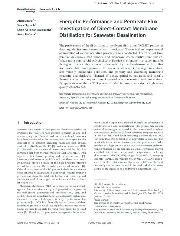 (PDF) Energetic Performance and Permeate Flux Investigation of Direct ...