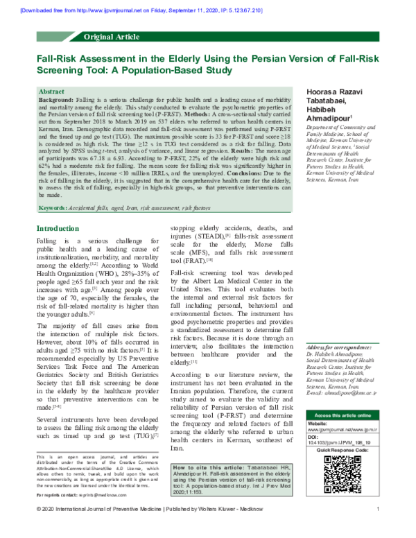 (PDF) Fall‑Risk Assessment in the Elderly Using the Persian Version of ...