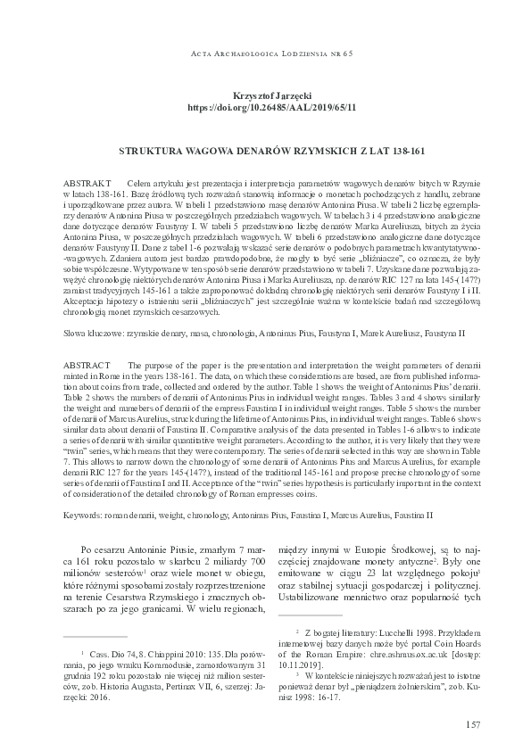(PDF) Struktura wagowa denarów rzymskich z lat 138-161