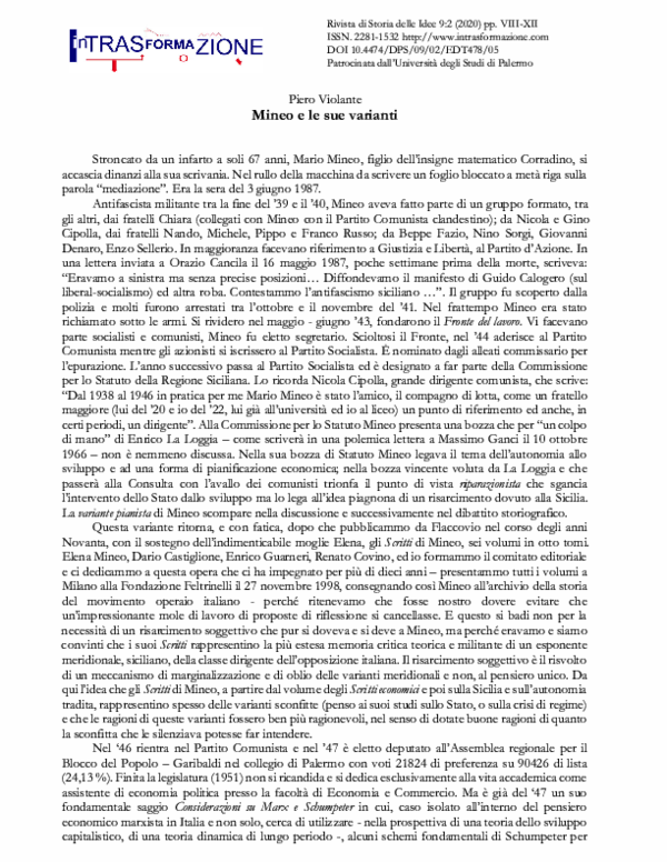 (PDF) Mario Mineo e le sue varianti (1920-2020)