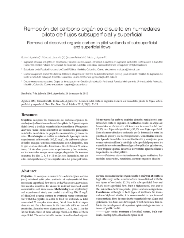 (PDF) Remoción del carbono orgánico disuelto en humedales piloto de flujos subsuperficial y ...