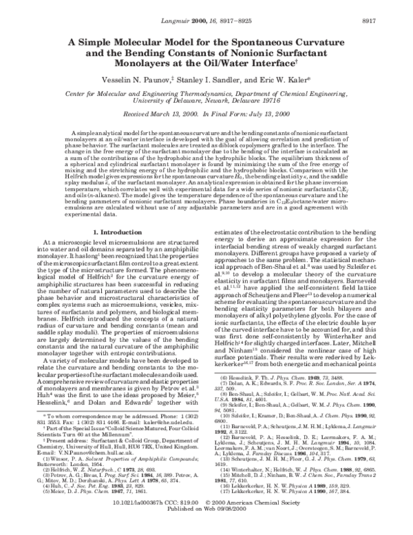 (PDF) A Simple Molecular Model for the Spontaneous Curvature and the ...