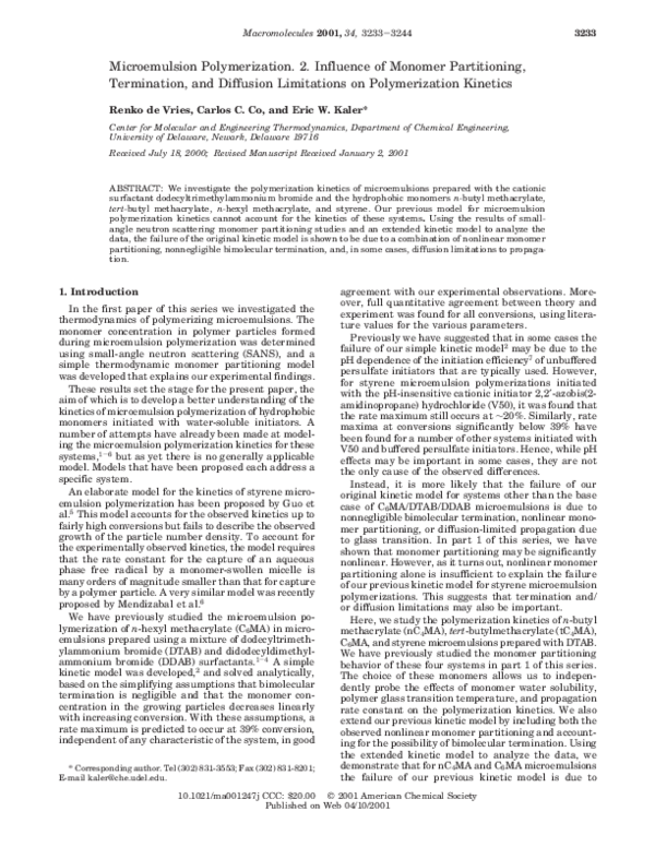 (PDF) Microemulsion Polymerization. 2. Influence of Monomer ...