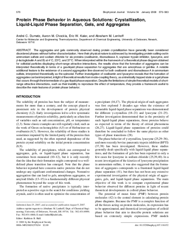 (PDF) Protein Phase Behavior in Aqueous Solutions: Crystallization ...