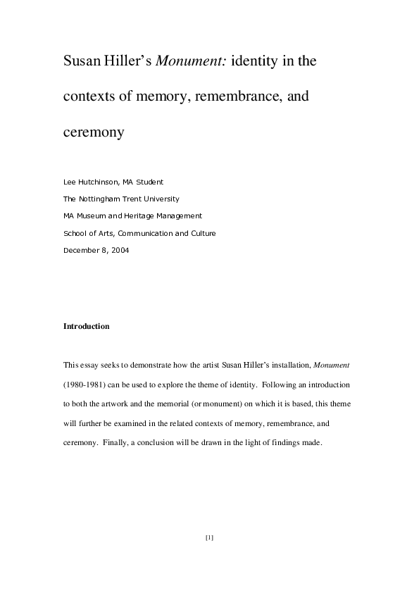 (PDF) Susan Hiller's Monument: identity in the contexts of memory ...