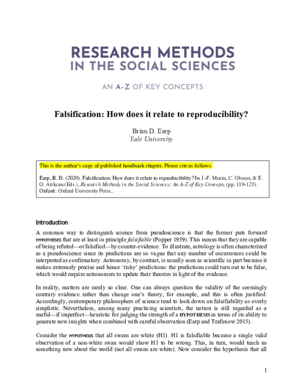 (PDF) Falsification: How does it relate to reproducibility?