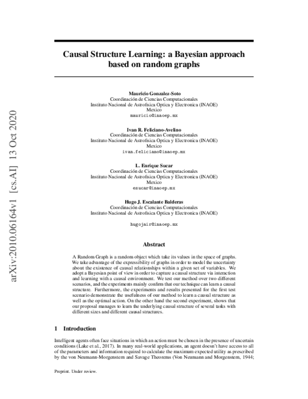 (PDF) Causal Structure Learning: a Bayesian approach based on random graphs (PDF) Causal Structure Learning: a Bayesian approach based on random graphs