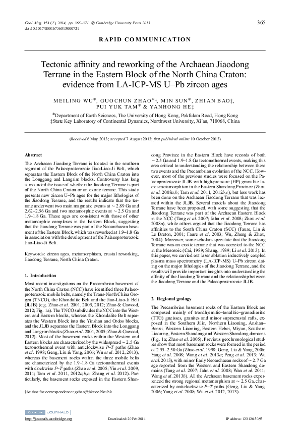 (PDF) Tectonic affinity and reworking of the Archaean Jiaodong Terrane ...