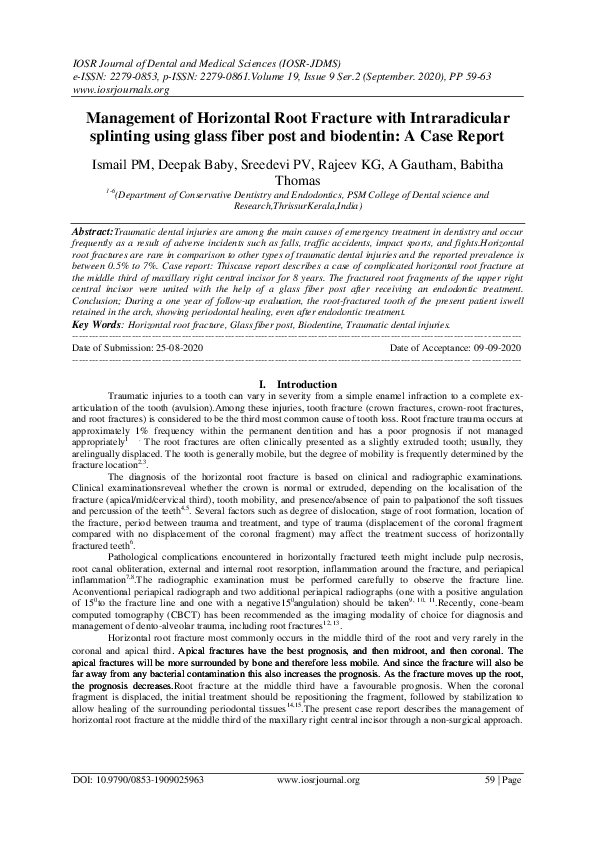 (PDF) Management of Horizontal Root Fracture with Intraradicular ...