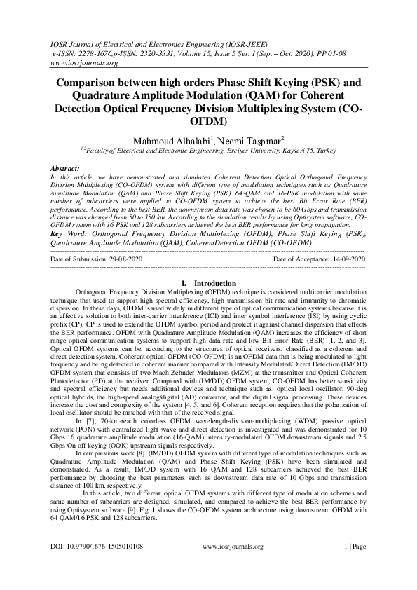 (PDF) Comparison between high orders Phase Shift Keying (PSK) and ...