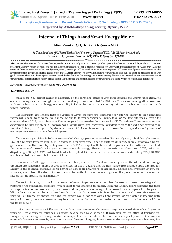(PDF) IRJET- Internet of Things based Smart Energy Meter
