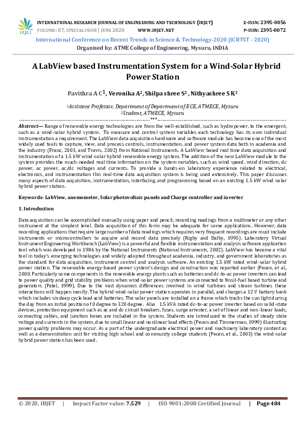 (PDF) IRJET- A LabView based Instrumentation System for a Wind-Solar Hybrid Power Station