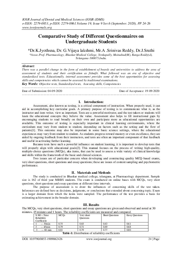 (PDF) Comparative Study of Different Questionnaires on Undergraduate ...