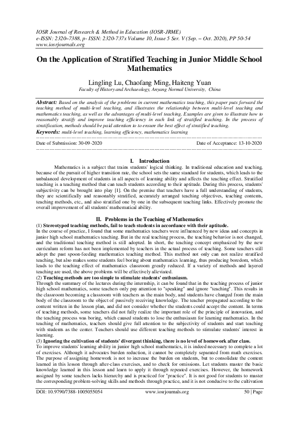 (PDF) On the Application of Stratified Teaching in Junior Middle School ...