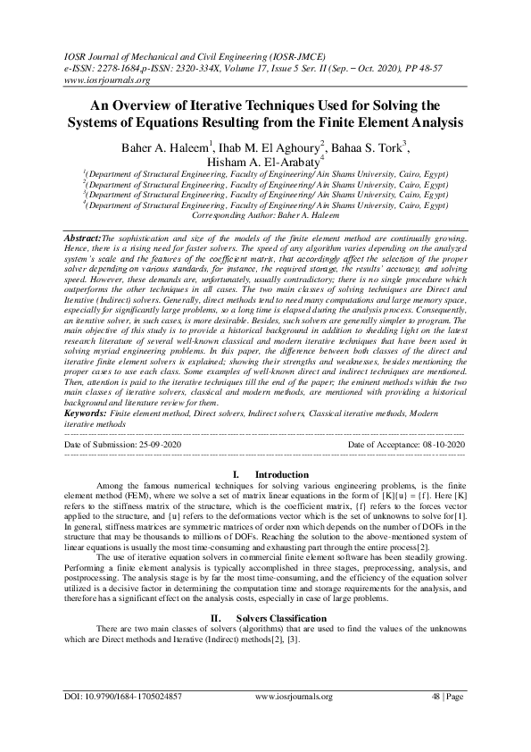 Pdf An Overview Of Iterative Techniques Used For Solving The Systems
