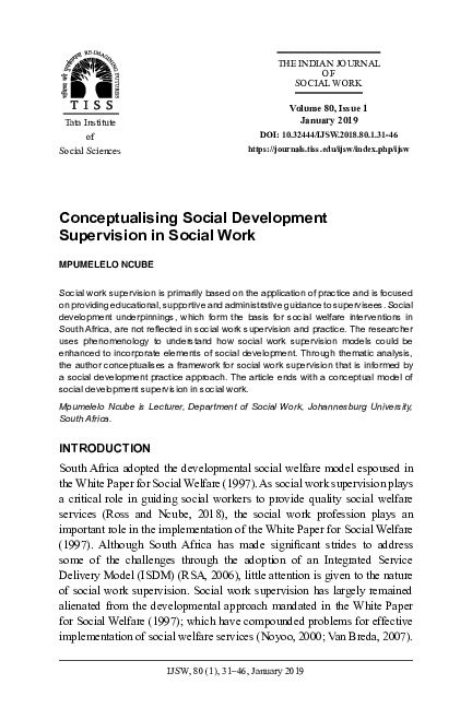 (PDF) Conceptualising Social Development Supervision in Social Work