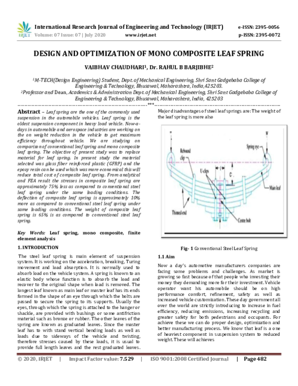 (PDF) IRJET- DESIGN AND OPTIMIZATION OF MONO COMPOSITE LEAF SPRING