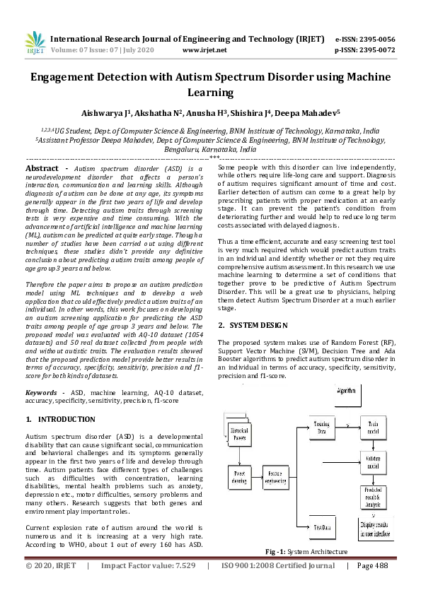 (PDF) IRJET- Engagement Detection with Autism Spectrum Disorder using ...