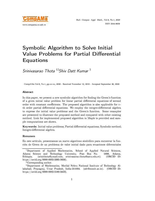(PDF) Symbolic Algorithm to Solve Initial Value Problems for Partial Differential Equations
