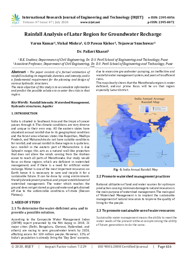 (PDF) IRJET-Rainfall Analysis of Latur Region for Groundwater Recharge