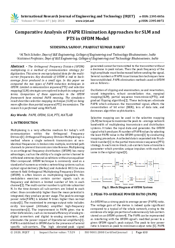 Pdf Irjet Comparative Analysis Of Papr Elimination Approaches For