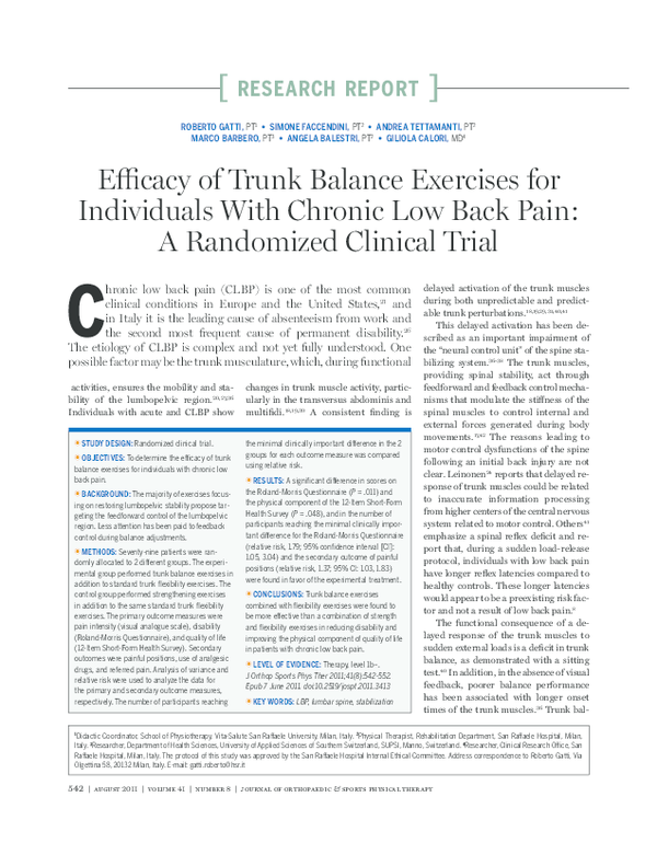 (PDF) Efficacy of Trunk Balance Exercises for Individuals With Chronic ...