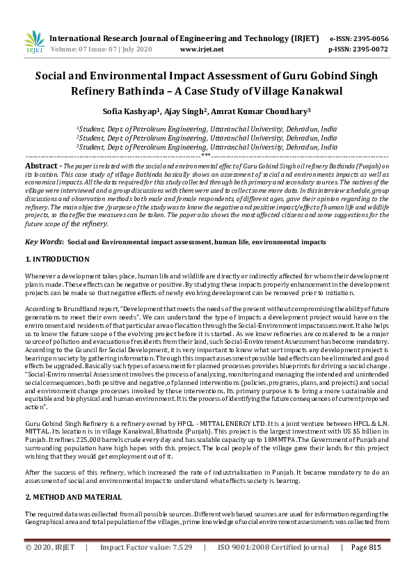 (PDF) IRJET- Social and Environmental Impact Assessment of Guru Gobind ...