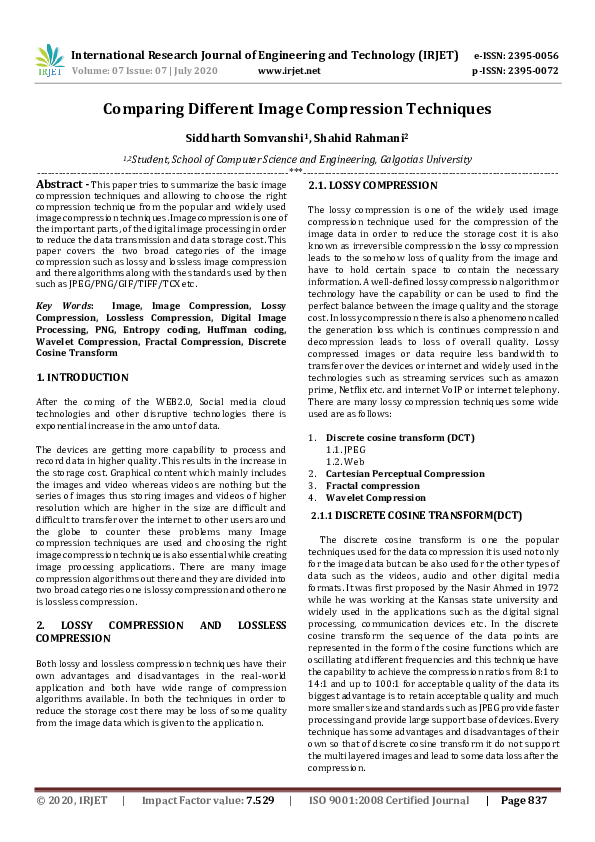 (PDF) IRJET- Comparing Different Image Compression Techniques (PDF) IRJET- Comparing Different Image Compression Techniques