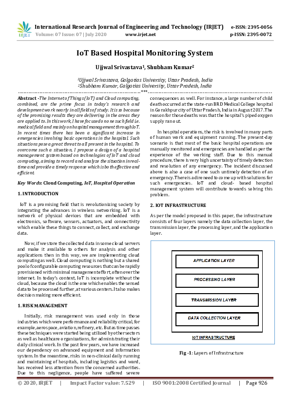 (PDF) IRJET- IoT Based Hospital Monitoring System