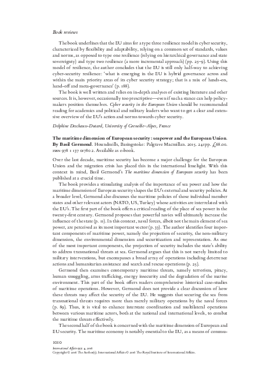 (PDF) The maritime dimension of European security: seapower and the ...