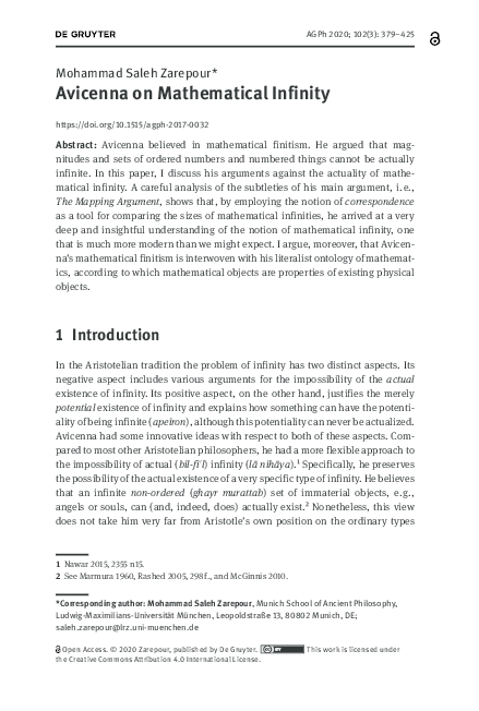 (PDF) Avicenna on Mathematical Infinity