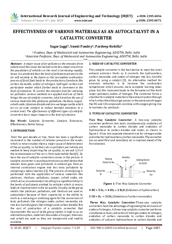 (PDF) IRJET- EFFECTIVENESS OF VARIOUS MATERIALS AS AN AUTOCATALYST IN A ...